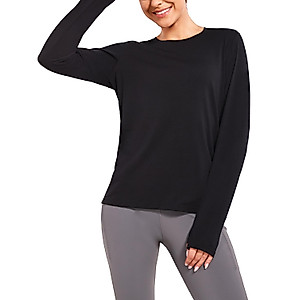 BALEAF Women's Athletic Long Sleeve Workout Shirts Loose Active Tops Running Gym Exercise T-Shirts Thumb Hole Black M