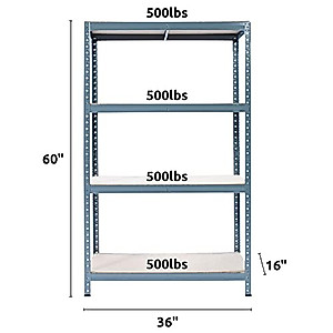 Trestles 36 x 60 4 Tier Adjustable Storage Metal Frame Shelves Boltless Multipurpose Utility Rack Unit for Warehouses and Garages, 800 lb Capacity