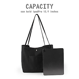 LUPBOK Women Canvas Tote Bags Fashion Travel Bag Casual Hobo Bags Large Handbags Work Shoulder Bag,Black