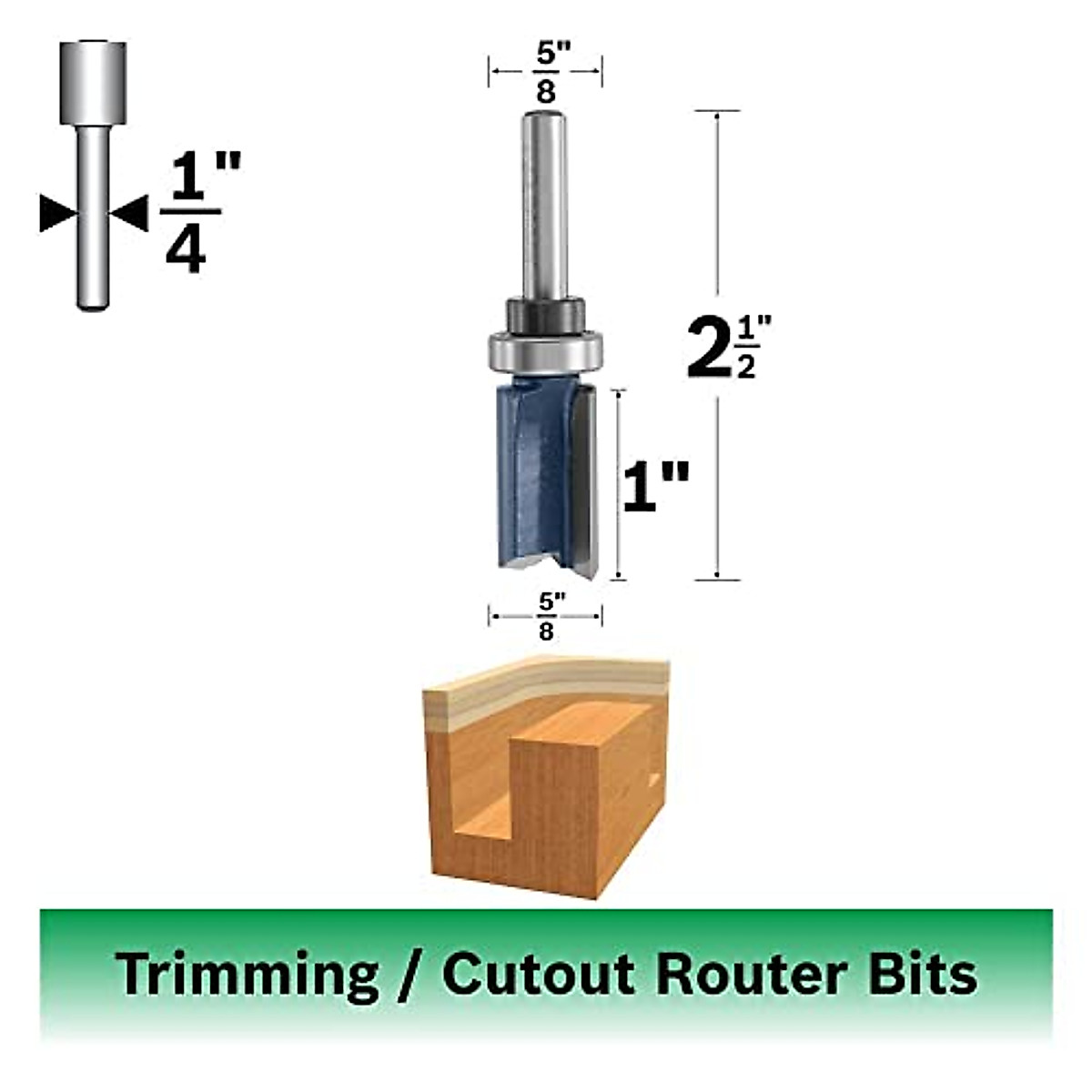 BOSCH 85681M 5/8 In. x 1 In. Carbide Tipped 2-Flute Top Bearing Straight Trim Bit