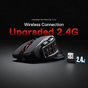 Redragon M811 PRO Wireless MMO Gaming Mouse, 15 Programmable Buttons RGB Gamer Mouse w/Ergonomic Natural Grip Build, 10 Side Macro Keys, Software Supports DIY Keybinds & Backlit