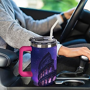 Rome Italy Famous Ancient Landmark Insulated Tumbler with Lid And Straw Stainless Steel Travel Coffee Mug 40oz Light Rose Red-style