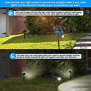 100LED Solar Outdoor Lights Power 2PCS 40LED Non-Solar Lights for Shady Areas via 9.8ft Cables(No Need Plug in), IP68 Solar Spotlights Outdoor, 3 Light Modes Auto ON/Off Solar Powered Spot Lights