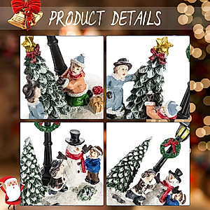 Mudder 2 Pieces Christmas Village Houses Decorations Led Light up Christmas Tree Christmas Snowman Light Christmas Decorations Figurines Buildings Landscape Lamppost Dector