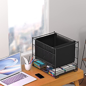 TOPCJ Black Hanging File Folders,Expanding File Organizer,File Cabinet Letter Size,13 Innovative Accordion Pockets,Monthly Tabs,Large Capacity, Durable Plastic Desk Organizer 2 Black