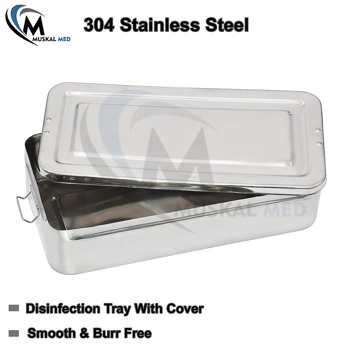 MuskalMed 15.7" x 8" x 3.75" Trays Stainless Steel Dental Instruments Tray Organizer Holder Multi-Function Storage Sterilization Plate Trays Solid Box Cover with Locks