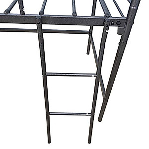JURMERRY Metal Loft Twin Bed with Sturdy Steel Frame, High Sleeper Multipurpose Use Full-Length Guardrails & One Integrated Ladders Space- with Strong Board Slats,Black