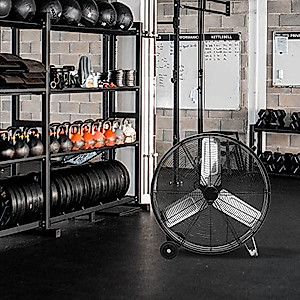 COSTWAY Industrial Drum Fan, 24 Inch 3-Speed Barrel High-Velocity Air Circulator Fan with Built-in Wheels & Aluminum Blades, Portable Heavy-Duty Metal Floor Fan for Garage, Warehouse, Workshop, Black