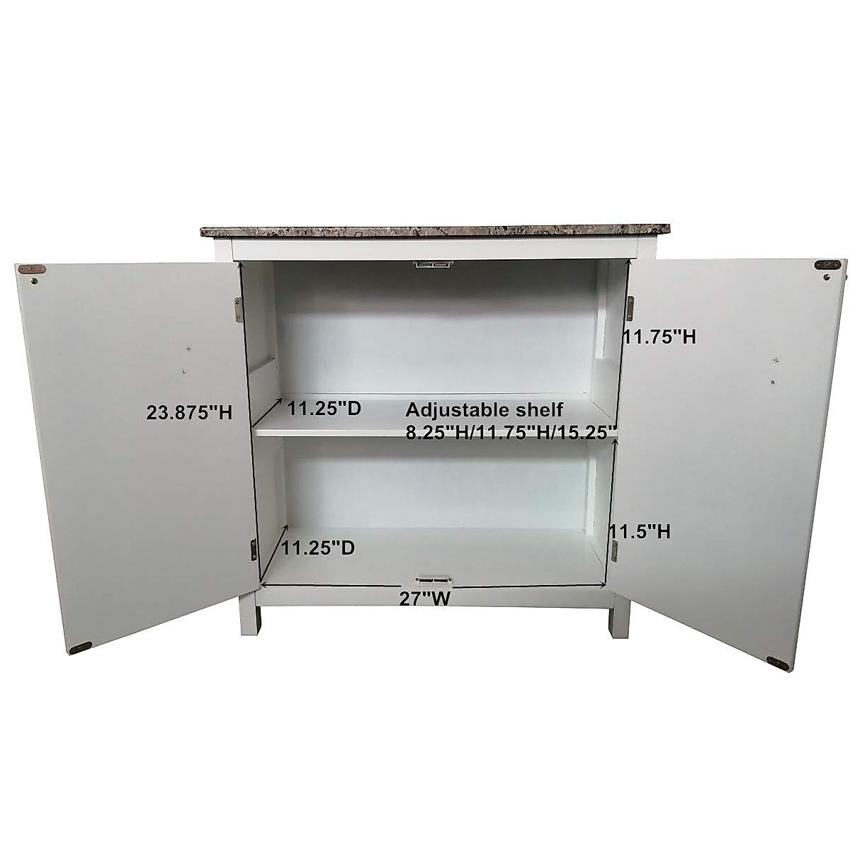 Kings Brand Furniture - Haber Marble Finish Top White Kitchen Island Storage Cabinet