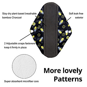 wegreeco Reusable Menstrual Pads for Women - Reusable Sanitary Pads | Reusable Panty Liners | Soft Cloth Menstrual Pads - 5 Pack, 1 Cloth Wet Bag (L, Bee & Bloom)