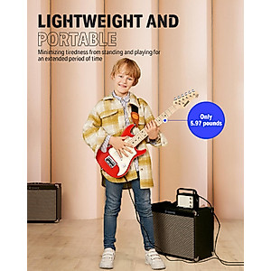 Donner 30 Inch Kids Electric Guitar Beginner Kits ST Style Mini Electric Guitar for Boys Girls with Amp, 600D Bag, Tuner, Picks, Cable, Strap, Extra Strings, DSJ-100, Red