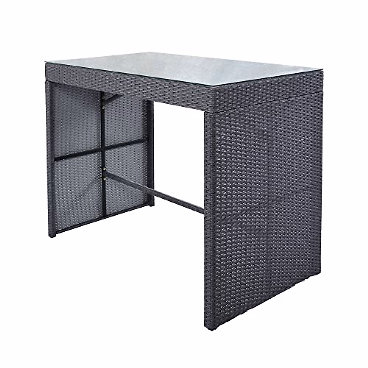 5-Piece Rattan Outdoor Patio Furniture Set Bar Dining Table Set with 4 Stools, Gray Cushion+Gray Wicker