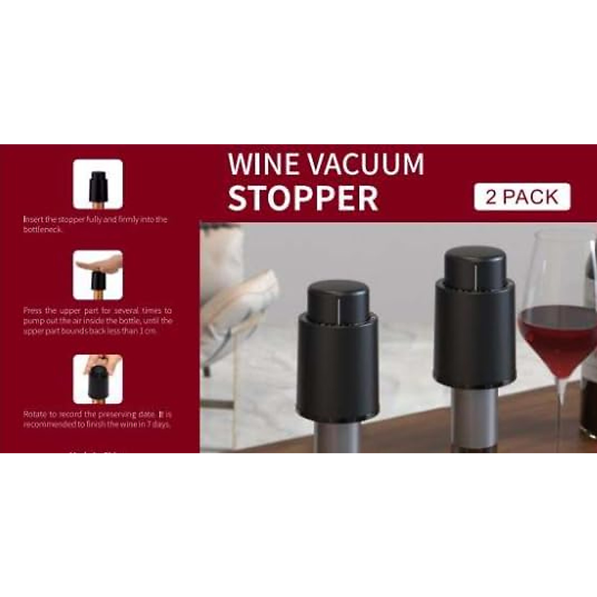 [2 PACK]Wine Bottle Stoppers,Real Vacuum Wine Stoppers Reusable - Wine Preserver - Wine Corks to Keep drinks Fresh - for Wine Lovers - best gift for christmas and special events