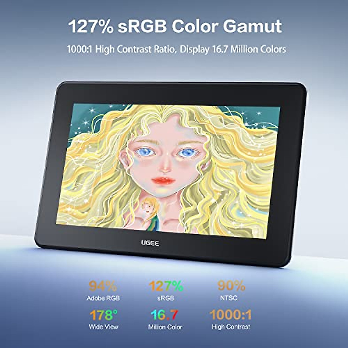 UGEE 15.4 Inch Drawing Tablet with Screen, 127% sRGB Full Laminated Graphics Monitor, 8192 Levels Battery-Free Stylus with Digital Eraser, Pen Display Support for Android Phone & Windows/Mac/Chrome OS