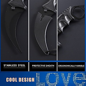 TOPOINT 2 Pack Karambit Knife No Cutting Edge Knife Without Cutting Edge with Sheath for Beginner (Black-Red)