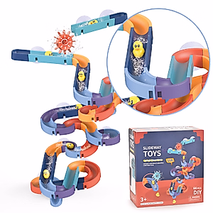 66 PCS Large Slide Construction Bath Toys (Height 25.6") for 3+ Years Old Toddlers, Waterfall Shower Tracks Bathtub Toys Gift for Girls Boys