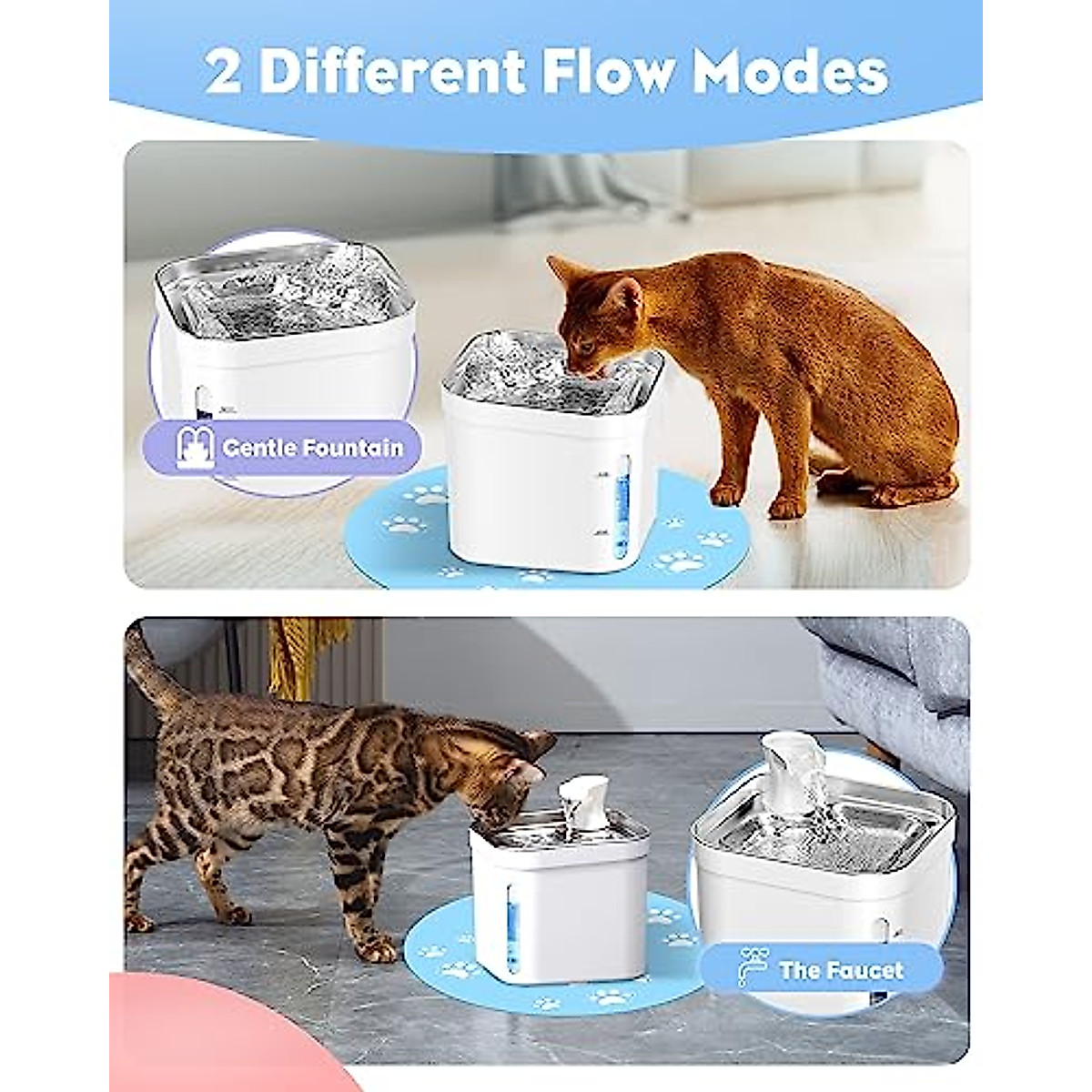 Petnimal Cat Water Fountain, 74oz/2.2L 304 Stainless Steel Cat Fountain Water Bowl with Water Level, Quiet Automatic Pet Water Fountain with Silicone Mat, Pet Fountain for Cats Dogs Multiple Pets
