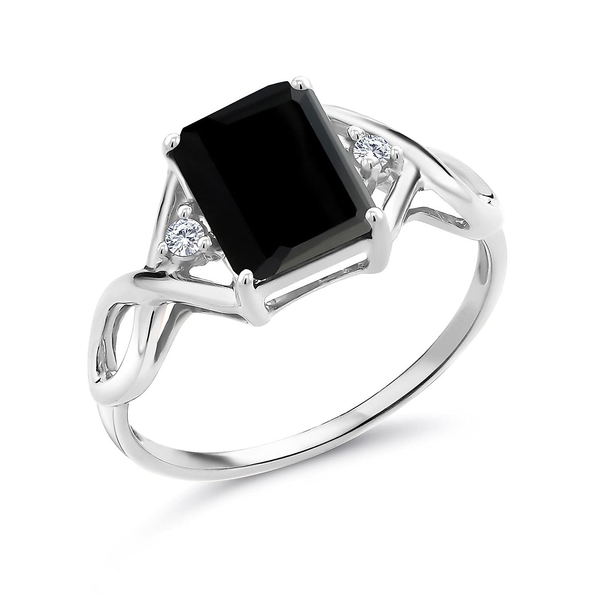 Gem Stone King 925 Sterling Silver Black Onyx and White Moissanite Ring For Women (2.18 Cttw, Gemstone Birthstone, Available In Size 5, 6, 7, 8, 9)