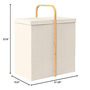 ClosetMaid Laundry Hamper Basket, Foldable with Lid, Two Compartments, Bamboo Handle, Portable, Collapsible Design, Freestanding, Beige