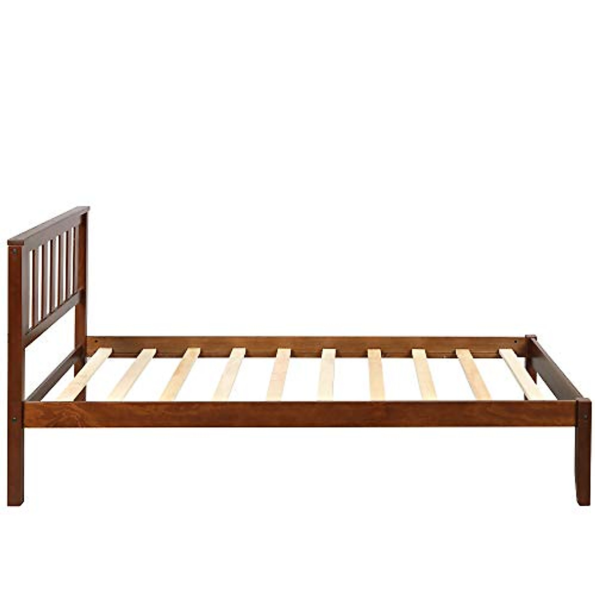 SOFTSEA Twin Bed Frame with Headboard, Farmhouse Kid's Platform Bed Frame with Wood Slat Support, Walnut