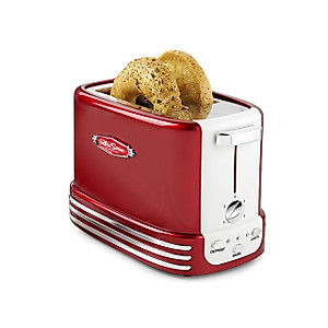 Nostalgia Retro Wide 2-Slice Toaster, Vintage Design With Crumb Tray, Cord Storage & 5 Toasting Levels, Red