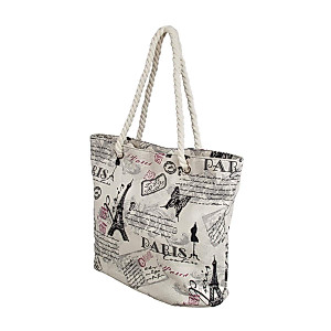 Premium Large Paris Eiffel Butterfly Print Cotton Canvas Tote Shoulder Bag Handbag Beige