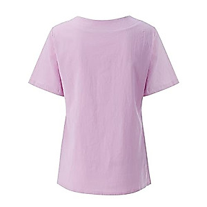 Cheifay Tank Tops Women Cotton Pack Cotton Linen Tops Women Button Down Short Sleeve Cozy Outfits Relaxed Light Tunics Relaxed Frill T-Shirts Tank Tops Women Graphic Gym