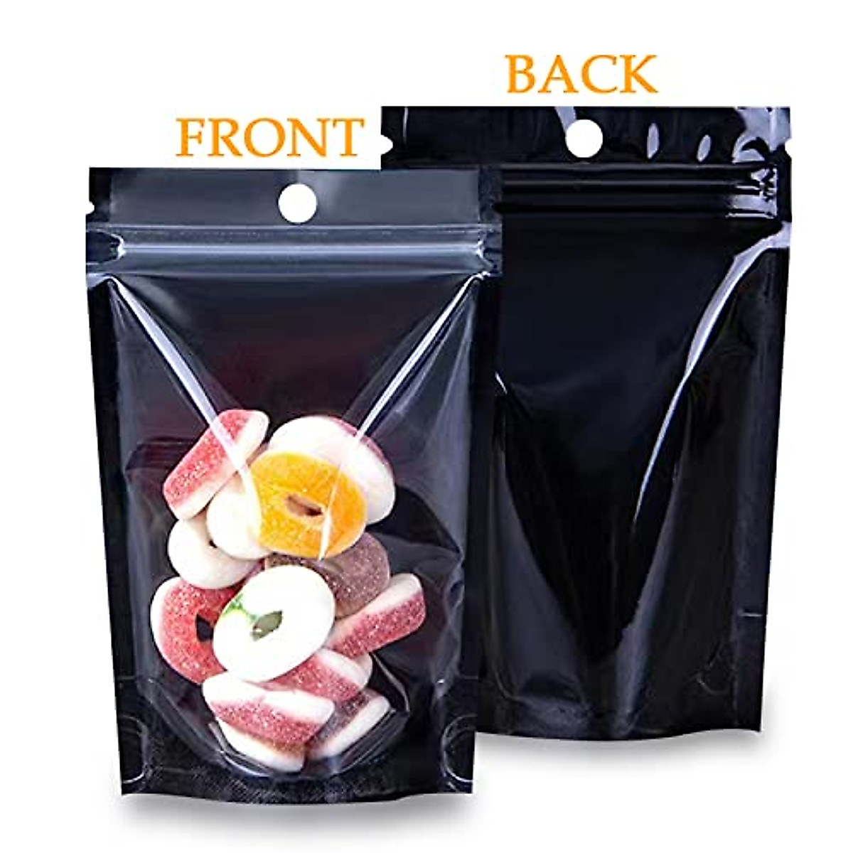 200PCS Black Mylar Bags For Food Storage Stand Up Packaging Bags For Small Business Resealable Sample bags 2 Sizes Foil Small Ziplock Bags with window