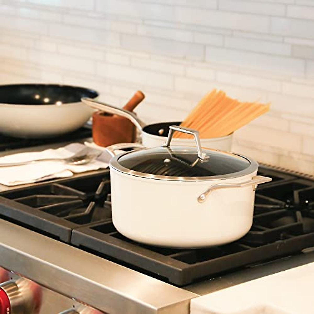 ValenCera by TeChef, 5-quart Ceramic Nonstick Soup Pot with Glass Lid, Nontoxic - Nontoxic - Free of PFAS, PFOA, PTFE (Soup Pot 5-Qt)