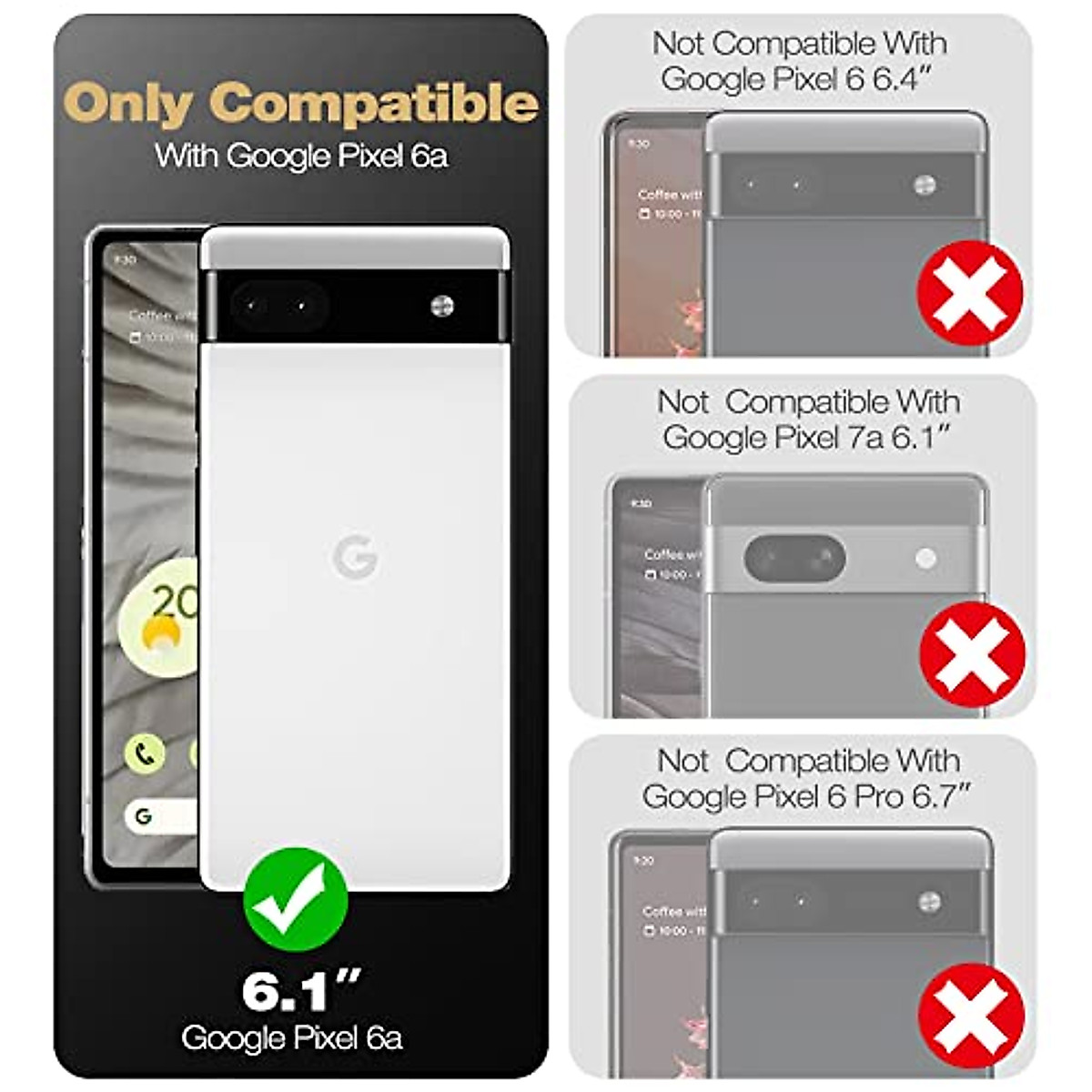 Dexnor Full Body Case for Google Pixel 6A, [Built in Screen Protector and Kickstand] Heavy Duty Military Grade Protection Shockproof Protective Cover for Google Pixel 6A, Black