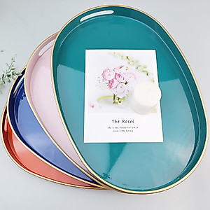 Omuriko Pink Oval Decorative Tray with Handles, Versatile Serving Tray for Coffee Table, Ottoman, Ideal for Serving, Displaying, Organizing