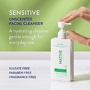 Native Sensitive Face Wash, Facial Cleanser with Aloe and Vitamin B3, Daily Face Cleanser for Sensitive Skin, 2-Pack, 12Fl Oz