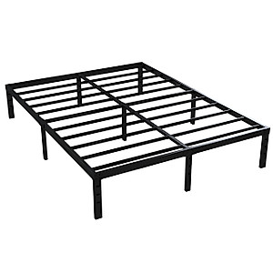 Queen Bed Frame No Box Spring Needed, 14 Inch Heavy Duty Metal Platform Bed Frame Queen Size, 1200lbs Steel Slats Support, Easy Assembly, Black