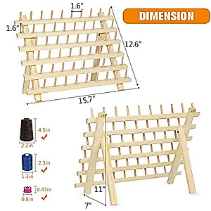MOOACE 60-Spool Thread Holders, 2 Pack Wooden Thread Rack, Sewing Organizer with Hanging Hooks for Embroidery Quilting and Sewing Threads