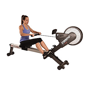 Stamina Pro Dual Air and Magnetic Resistance Rowing Machine Foldable w/Fitness Coaching App and Wireless Chest Strap Heart Monitor - Folding Rowing Machines for Home Use