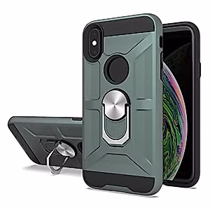 Compatible with iPhone X/XS Case with Ring Stand Tough Rugged Lightweight Slim Shockproof Anti-Fall TPU + PC Protective Phone Cover for iPhone X/XS Protective Case Support Magnetic Car Mount（Green）