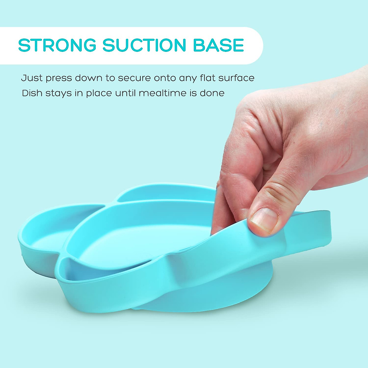 Grabease Silicone Baby Feeding Set - Essential Baby Feeding Supplies for Portion Control and Baby-Led Weaning - Suction Bottoms 4 Piece Set, BPA and Phthalates-Free, Teal