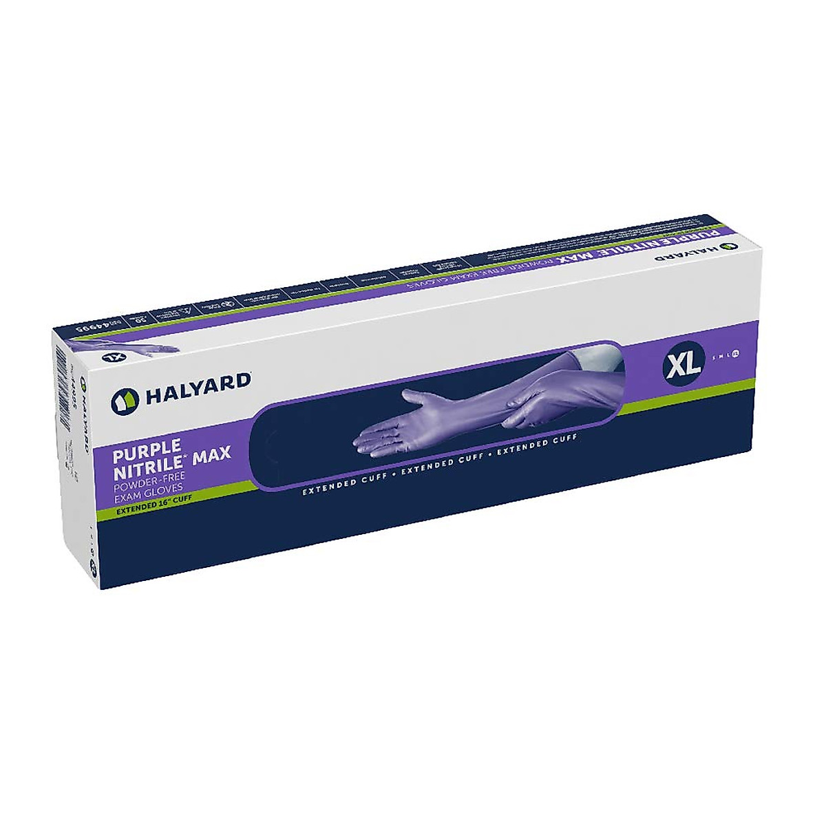 HALYARD Purple Nitrile MAX Exam Gloves, Textured Palm/Fingertips, Powder-Free, 11.8 mil, Extended 16" Cuff, Purple, X-Large, 44995 (Case of 400)