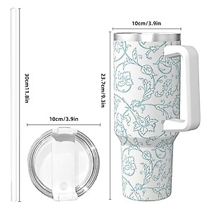 UIANG Cherry Blossom Stainless Steel Triple Layer Insulated Travel Tumbler with Spill Resistant Lid, Straw, and Carry Handle, BPA Free, 40 oz,Seasonal Flower Garden,Blue Pink