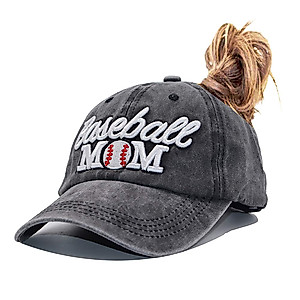 MANMESH HATT Baseball Mom Ponytail Baseball Cap Messy Bun Vintage Washed Distressed Twill Plain Hat for Women (Baseball Mom 3D Black, One Size)