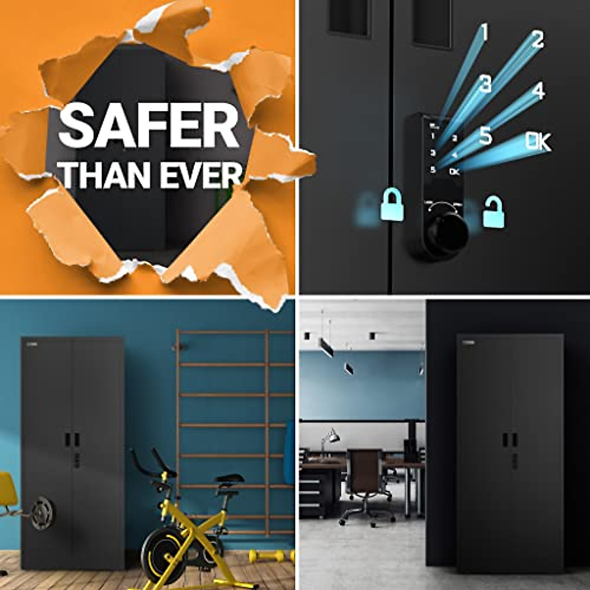 METALTIGER Metal Storage Cabinet - Digital Lock Multifunctional Garage Storage Cabinet with Doors, Adjustable Shelf Height and Leg Levelers, Includes Pegboard and Accessories (Black)