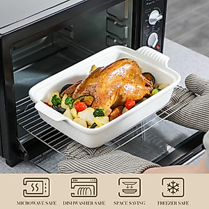 MALACASA 3.4 Quart Baking Dish With Lid, Porcelain Casserole dish with Lid, 13 x 9 Lasagna Pan Deep with Lid, Rectangular Bakeware With Handle, Microwave, Oven Safe, White, Series BAKE