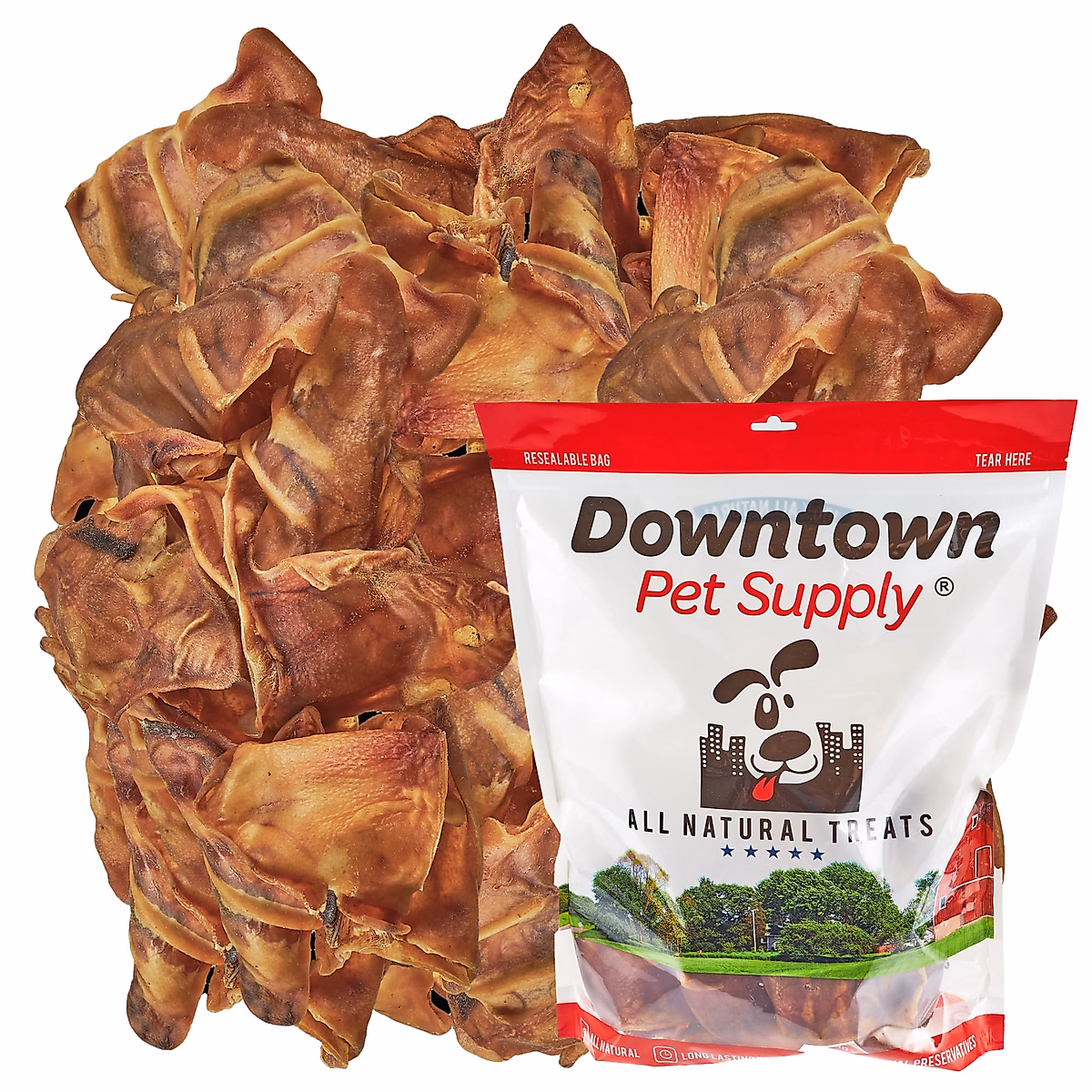 Downtown Pet Supply - Jumbo Pig Ears - Dog Dental Treats & Rawhide-Free Dog Chews - Healthy Coat & Skin Care, Cholesterol & Heart Health Dog Treats - Protein, Vitamins & Minerals - 20 Pack