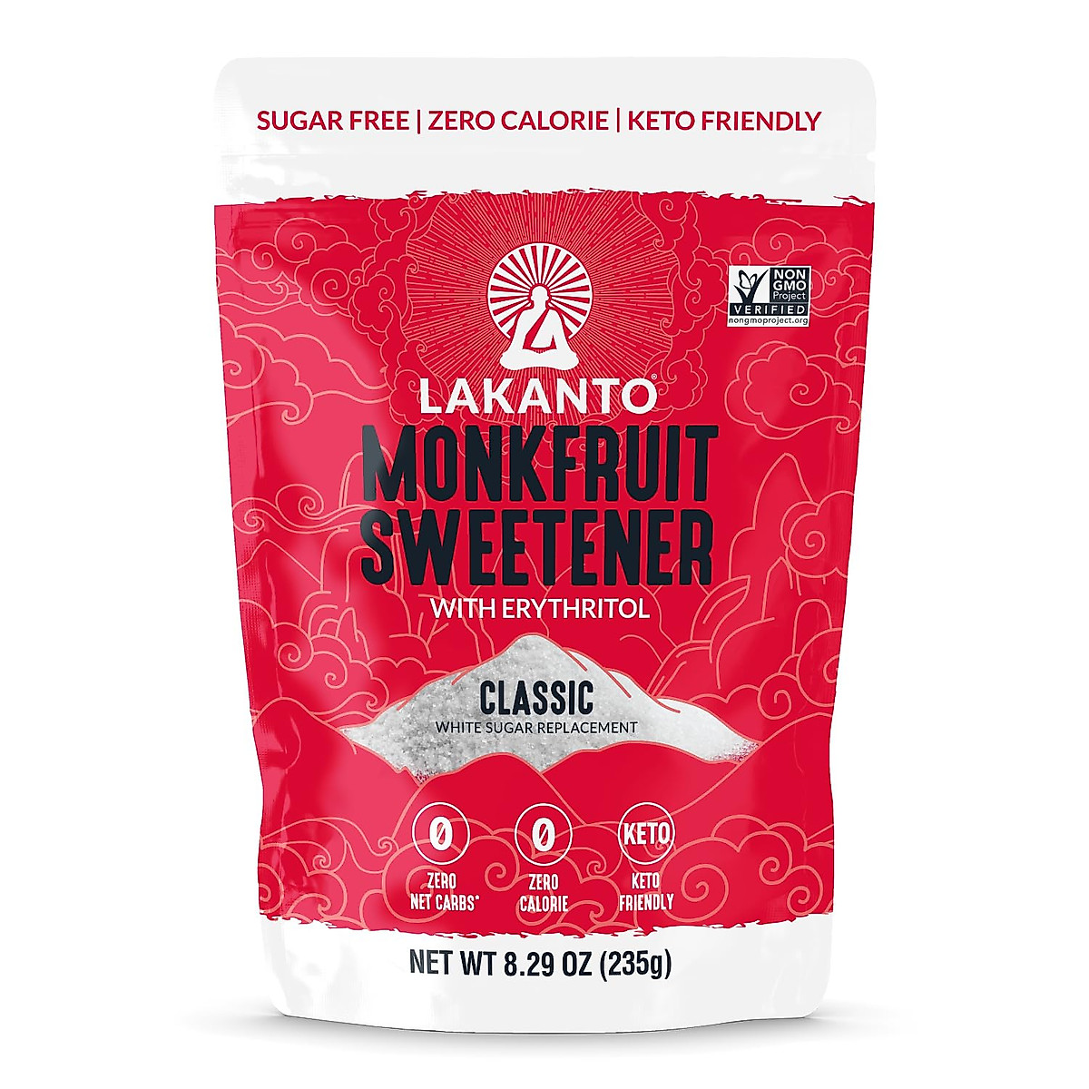 Lakanto Classic Monk Fruit Sweetener with Erythritol - White Sugar Substitute, Zero Calorie, Keto Diet Friendly, Zero Net Carbs, Baking, Extract, Sugar Replacement (Classic White - 8.29 oz)