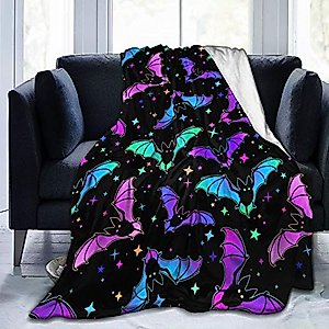 Blanket Bright Bats Stars Fleece Flannel Throw Blankets for Couch Bed Sofa Car,Cozy Soft Blanket Throw Queen King Full Size for Kids Women Adults 60"X50"