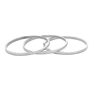 Edforce Stainless Steel Women's Stackable Set of 3 CZ Cubic Zirconia Bangles Bracelets (Silver, 8.5")