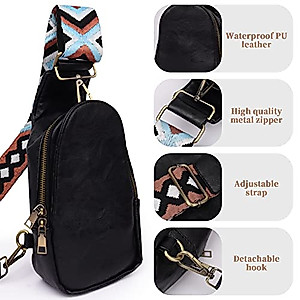 TUAHOUS Crossbody Sling Bags for Women, 23x13.5cm/9x5.3in Chest Bag Small Guitar Strap Purse PU Leather Sling Bag Satchel Shoulder Bag for Women Teen Girls