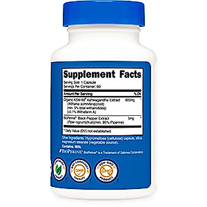 Nutricost KSM-66 Ashwagandha Root Extract 600mg, 60 Veggie Caps - 5% Withanolides - with BioPerine - Full-Spectrum Root Extract