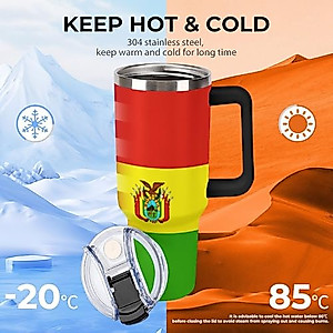 U.S.A Bolivia Flag 40oz Water Bottle Double Wall Insulated Tumbler with Handle Leakproof Travel Mug Black-style
