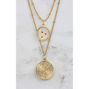 American Coin Treasures Double Chain Necklace Widow's Mite Coin Pendant with Mustard Seed Charm | Saturn Style 18 and 16 Inch Goldtone Chain | Certificate of Authenticity